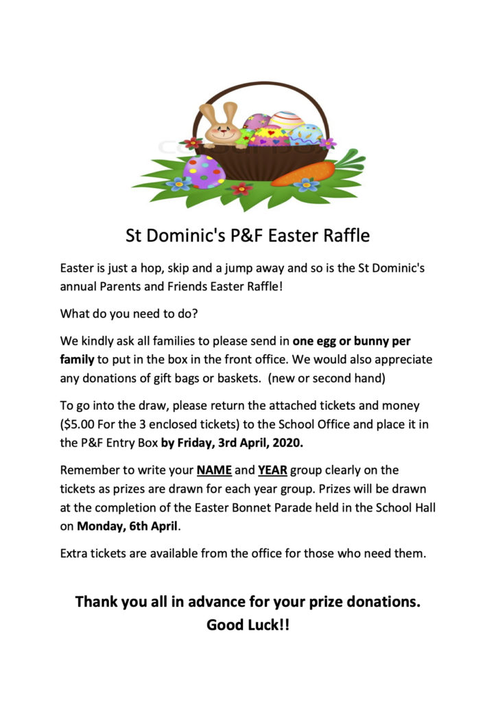 P&F Annual Easter Raffle Details – St Dominics