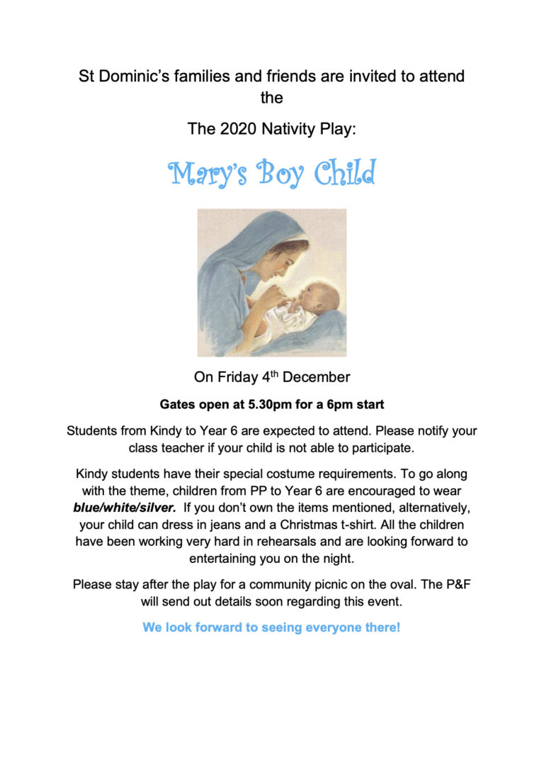 2020 Nativity Play Invite – Mary’s Boy Child – St Dominics