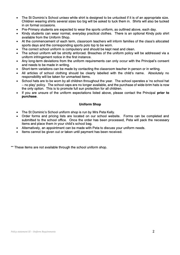 Uniform – St Dominics