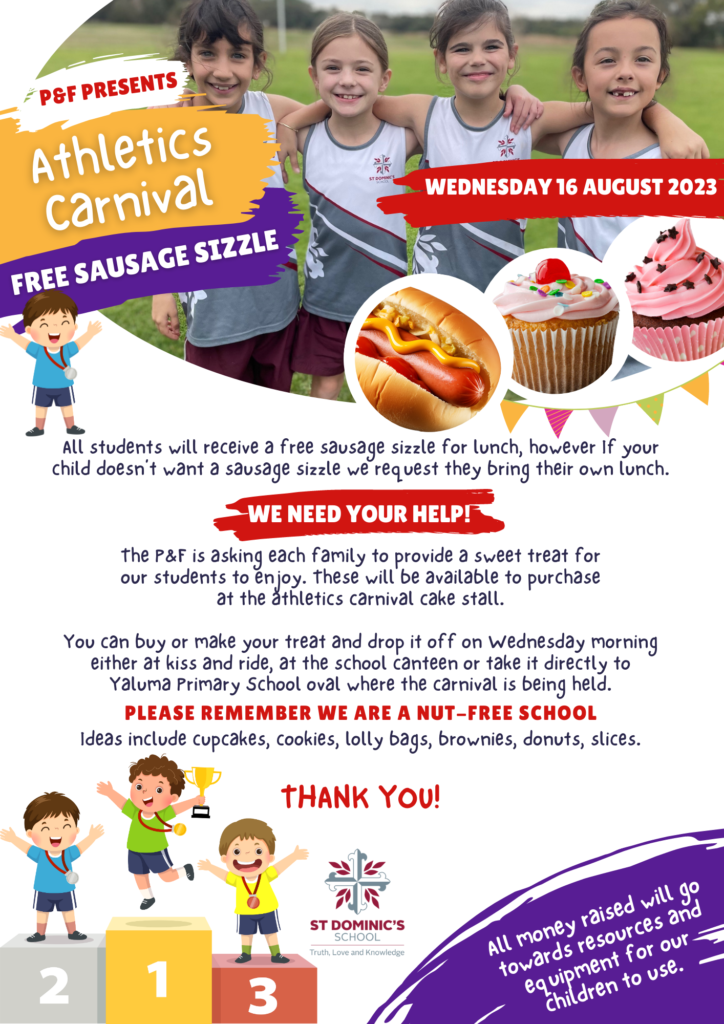 P&F Athletics Carnival Cake Stall and Free Sausage Sizzle – St Dominics