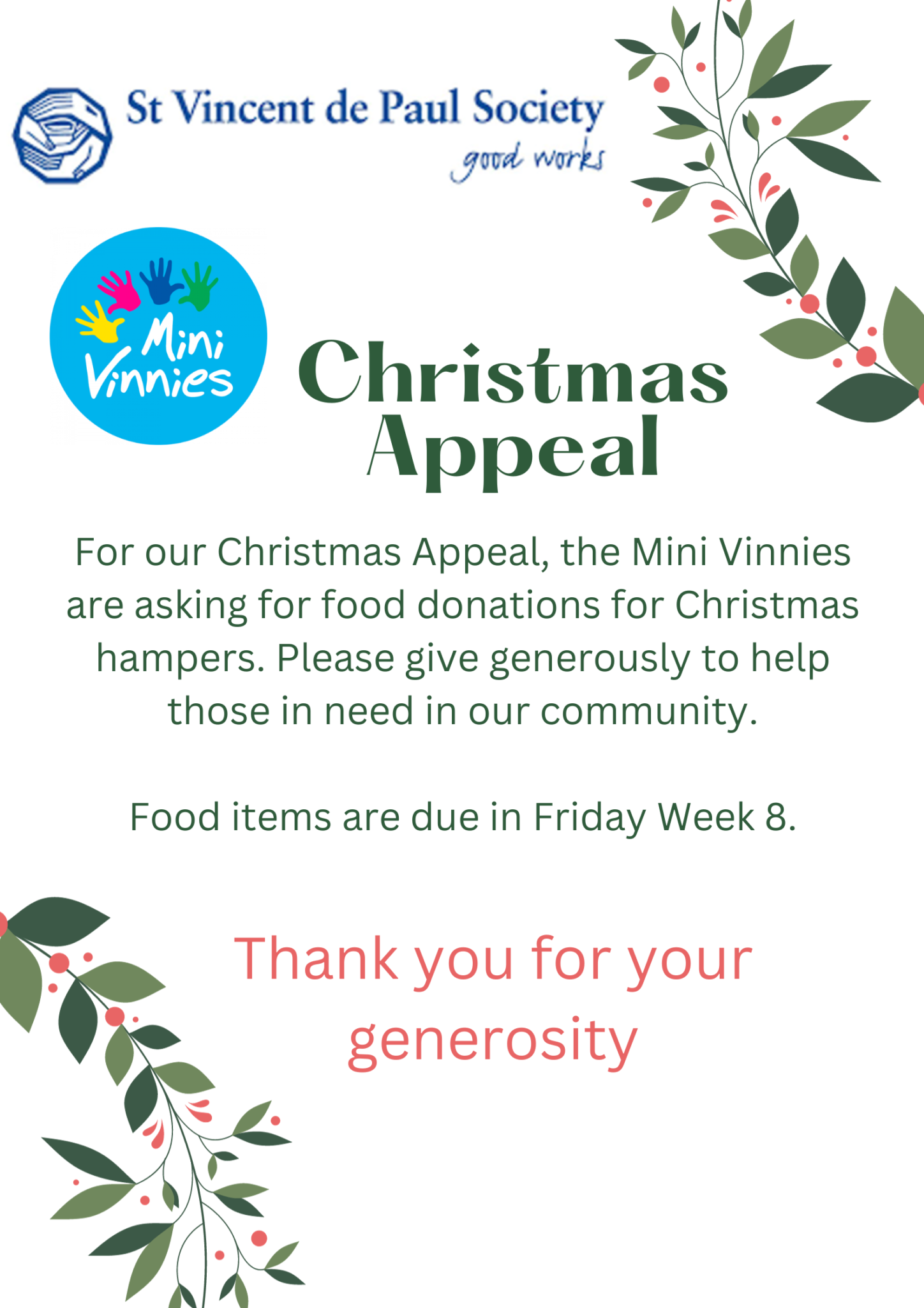 St Vincent de Paul Christmas Appeal – St Dominics