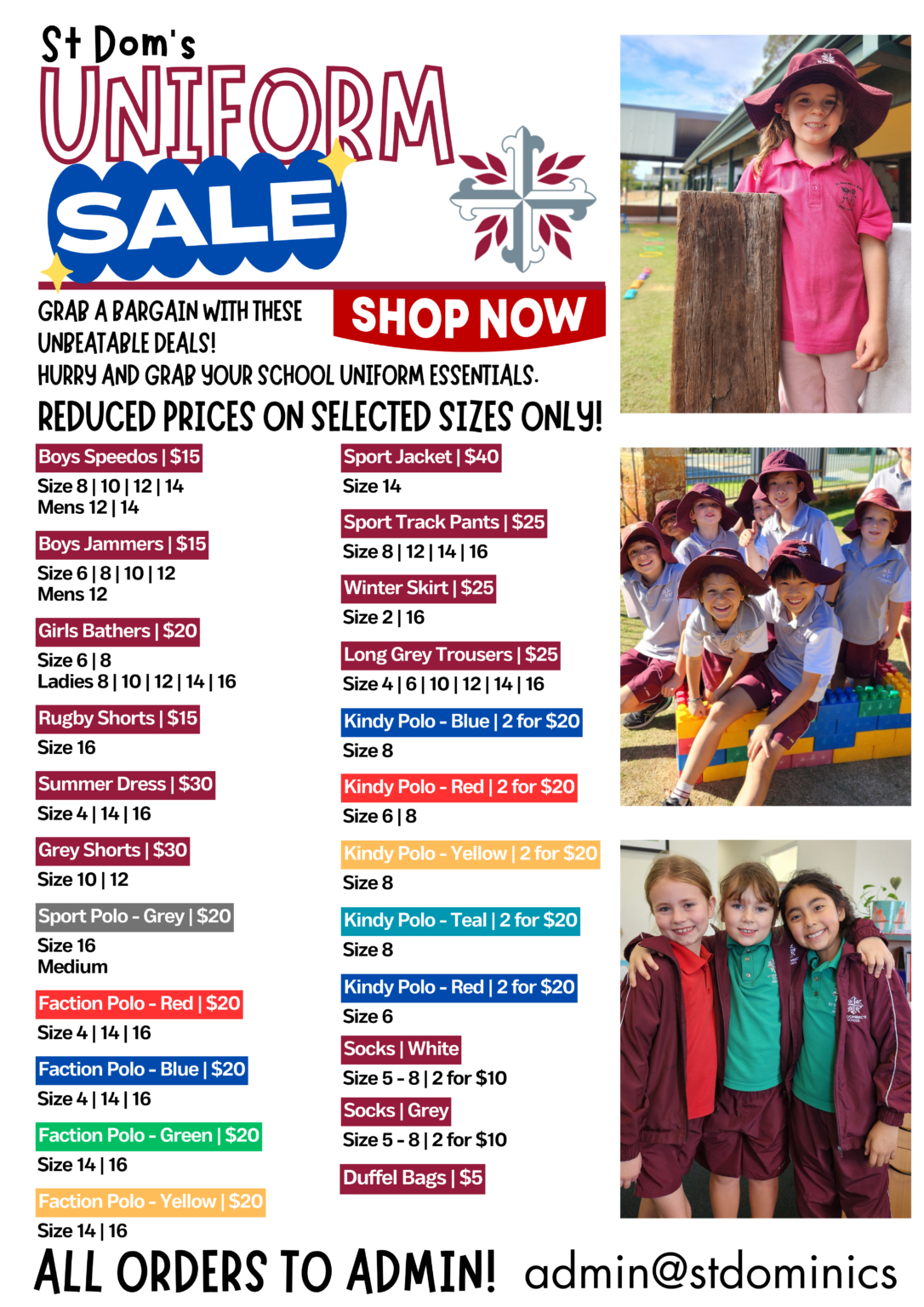 Select Sizes Uniform Sale – St Dominics